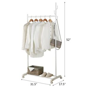 DOUBAO 2-in-1 Clothes Coat Rack Rolling Garment Rack with Bottom Shelves-White Versatile Rack Durable Structure