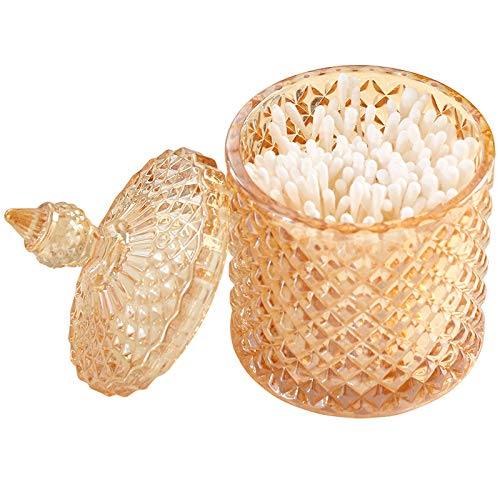 YOUDirect Apothecary Jar, 20 OZ Glass Qtip Holder with Lid, Luxurious Crystal Canister Bathroom Counter Vanity Organizer for Bath Salts/Bombs Cotton Balls/Swabs/Rounds Makeup Sponges (Rose Gold)