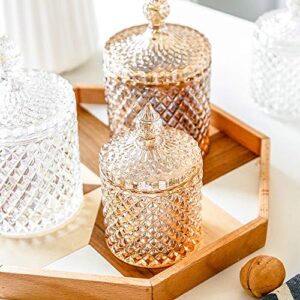 YOUDirect Apothecary Jar, 20 OZ Glass Qtip Holder with Lid, Luxurious Crystal Canister Bathroom Counter Vanity Organizer for Bath Salts/Bombs Cotton Balls/Swabs/Rounds Makeup Sponges (Rose Gold)