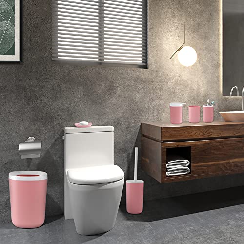 Otostar 6 Piece Bathroom Accessory Set Plastic Bath Accessories Bathroom Gifts Set with Soap Dispenser Toothbrush Holder Tumbler Soap Dish Toilet Brush Holder Trash Can Decor Countertop (Light Pink )