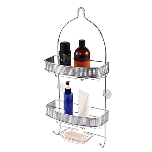 Dream Bath Extra Deep 3 Shelf Bathroom Shower Caddy Chrome with Diamond Cloth Decoration