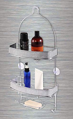 Dream Bath Extra Deep 3 Shelf Bathroom Shower Caddy Chrome with Diamond Cloth Decoration