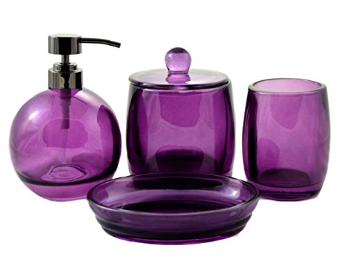 Nature Home Decor 944-1349 Premium Angus Glass 4-Piece Bathroom Accessory Set of Ruby Collection