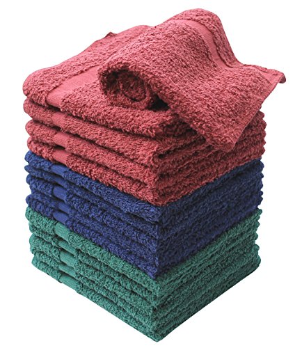 Super Soft Small Towels - 100% Cotton - 15 Pack Wash Cloths - Green, Blue and Burgundy