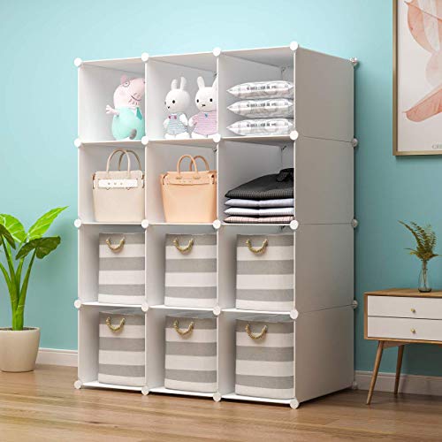 KOUSI Large Cube Storage - 14"x18" Depth Cube Organizer Cube Storage Shelves Cubby Organizing Closet Storage Organizer Cabinet Shelving Bookshelf Toy Organizer, White, 12 Cubes