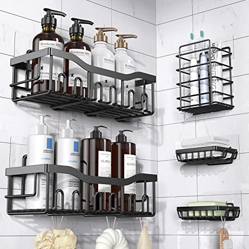 EUDELE Shower Caddy 5 Pack,Adhesive Shower Organizer for Bathroom Storage&Kitchen,No Drilling,Large Capacity,Rustproof Stainless Steel Bathroom Organizer,Bathroom Shower Shelves for Inside Shower