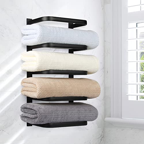 Towel Racks for Bathroom Wall Mounted, Bath Towel Holder, Bathroom Wall Towel Storage, Black Stainless Steel Wall Towel Racks for Rolled Bath Towels, Hand Towels, Washcloths in Bathroom/RV/Camper