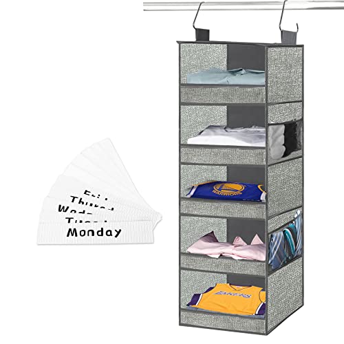 homyfort Hanging Closet Organizer, Weekly Clothes Storage Organizer for Kids, 5 Shelf with Side Pockets for Shoes,Nursery,Baby Clothing,Hat,Shirt,Dorm (Celadon)