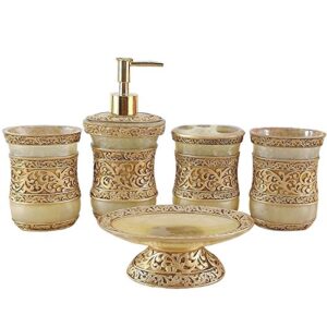 luant resin 5pc bathroom accessories set soap dispenser/toothbrush holder/tumbler/soap dish