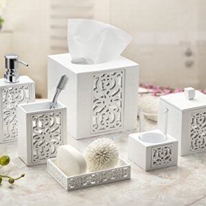 Creative Scents White Bathroom Accessories Set - Decorative 4 Piece Bathroom Set - Mirrored Bathroom Accessory Set Includes: Soap Dispenser, Toothbrush Holder, Soap Dish and Tumbler (Mirror Janette)