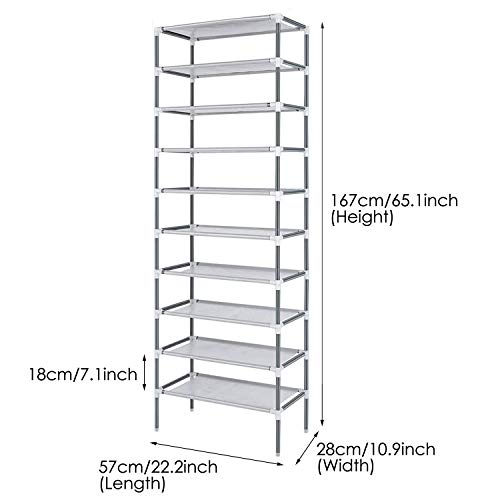 Balanu Hosmat 10-Tier Shoe Rack Free Standing Non-woven Fabric 30-Pair Shoe Tower Organizer Cabinet for Indoor Bedroom or Living Room (10 Tier, Grey)