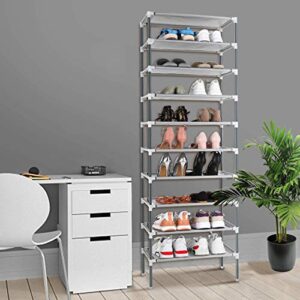 Balanu Hosmat 10-Tier Shoe Rack Free Standing Non-woven Fabric 30-Pair Shoe Tower Organizer Cabinet for Indoor Bedroom or Living Room (10 Tier, Grey)