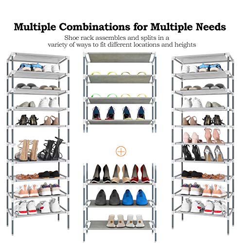 Balanu Hosmat 10-Tier Shoe Rack Free Standing Non-woven Fabric 30-Pair Shoe Tower Organizer Cabinet for Indoor Bedroom or Living Room (10 Tier, Grey)