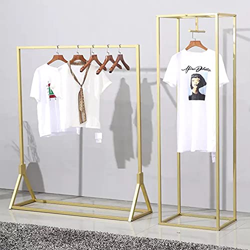 WFDERAN Modern Simple Heavy Duty Metal Rolling Clothing Garment Rack with Wheel,Creative Commercial Wedding Dress Display Shelf,Single Rod Floor-Standing Clothes Hangers (Gold without Wood, 47.2" L)