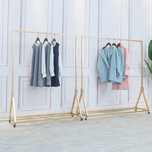 WFDERAN Modern Simple Heavy Duty Metal Rolling Clothing Garment Rack with Wheel,Creative Commercial Wedding Dress Display Shelf,Single Rod Floor-Standing Clothes Hangers (Gold without Wood, 47.2" L)