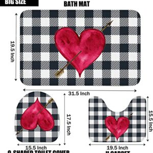 Gulidi Valentines Love 3 Piece Bath Mat Sets, Sweet Doughnut I Love You Saying Words Bathroom Mats Set for Valentine's Day Decor Absorbent U-Shaped Contour Toilet Mat, Toilet Lid Cover, Large