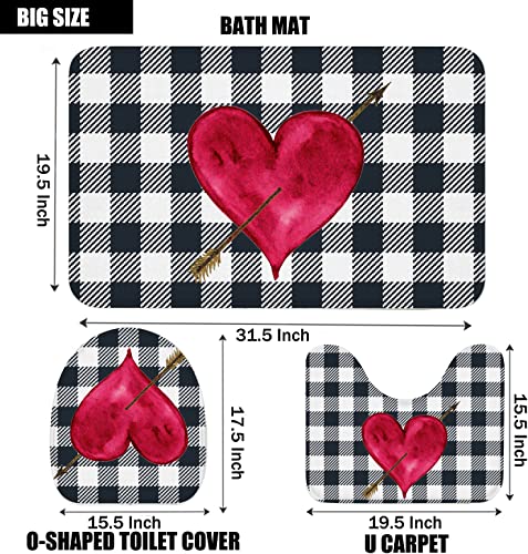 Gulidi Valentines Love 3 Piece Bath Mat Sets, Sweet Doughnut I Love You Saying Words Bathroom Mats Set for Valentine's Day Decor Absorbent U-Shaped Contour Toilet Mat, Toilet Lid Cover, Large