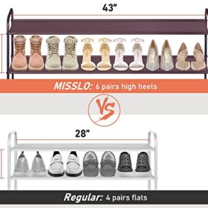 MISSLO 3-Tier Long Shoe Rack for Closet and 4 Tier Long Shoe Organizer for Closet Shoe Organizer for Closet Floor Entryway Storage Stackable Wide Shoe Shelf Stores Men Sneakers