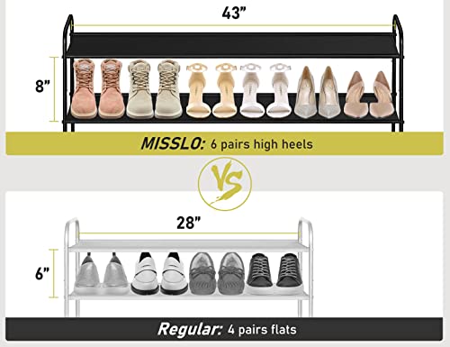 MISSLO 3-Tier Long Shoe Rack for Closet and 4 Tier Long Shoe Organizer for Closet Shoe Organizer for Closet Floor Entryway Storage Stackable Wide Shoe Shelf Stores Men Sneakers