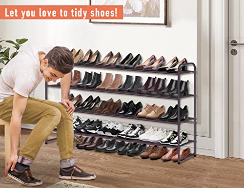 MISSLO 3-Tier Long Shoe Rack for Closet and 4 Tier Long Shoe Organizer for Closet Shoe Organizer for Closet Floor Entryway Storage Stackable Wide Shoe Shelf Stores Men Sneakers