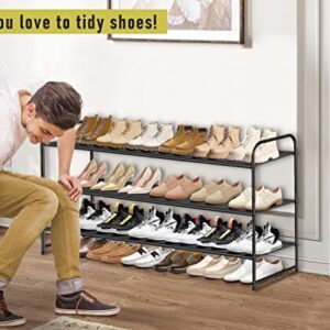 MISSLO 3-Tier Long Shoe Rack for Closet and 4 Tier Long Shoe Organizer for Closet Shoe Organizer for Closet Floor Entryway Storage Stackable Wide Shoe Shelf Stores Men Sneakers