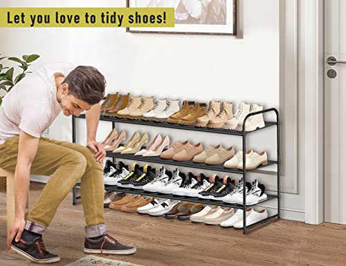 MISSLO 3-Tier Long Shoe Rack for Closet and 4 Tier Long Shoe Organizer for Closet Shoe Organizer for Closet Floor Entryway Storage Stackable Wide Shoe Shelf Stores Men Sneakers