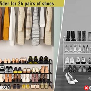 MISSLO 3-Tier Long Shoe Rack for Closet and 4 Tier Long Shoe Organizer for Closet Shoe Organizer for Closet Floor Entryway Storage Stackable Wide Shoe Shelf Stores Men Sneakers