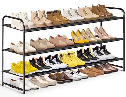 MISSLO 3-Tier Long Shoe Rack for Closet and 4 Tier Long Shoe Organizer for Closet Shoe Organizer for Closet Floor Entryway Storage Stackable Wide Shoe Shelf Stores Men Sneakers