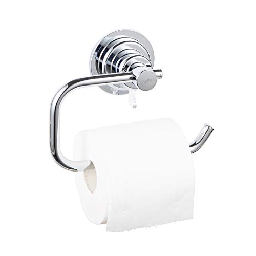 JiePai Suction Cup Paper Holder,Powerful Vacuum Suction Cup Toilet Paper Roll Holder,Wall Mount Towel/Tissue Rack for Bathroom & Kitchen-Drill Free,Chrome