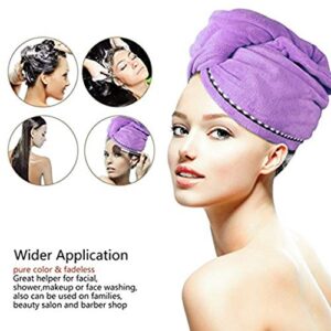 2 Pack Microfiber Hair Towel Wrap, Quick Dry Hair Hat Anti-frizz Fasten Head Turban with Button for Long Thick & Curly Hair, Super Absorbent Soft - (Purple & Red)