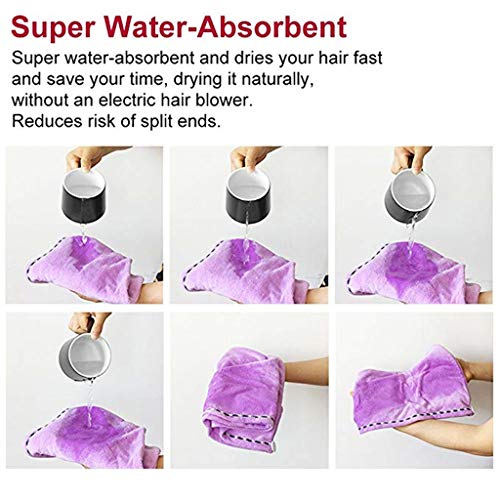 2 Pack Microfiber Hair Towel Wrap, Quick Dry Hair Hat Anti-frizz Fasten Head Turban with Button for Long Thick & Curly Hair, Super Absorbent Soft - (Purple & Red)