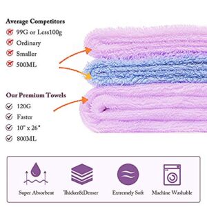 2 Pack Microfiber Hair Towel Wrap, Quick Dry Hair Hat Anti-frizz Fasten Head Turban with Button for Long Thick & Curly Hair, Super Absorbent Soft - (Purple & Red)