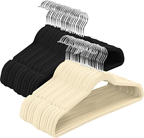 Utopia Home Premium Velvet Hangers- Pack of 100 - Non-Slip & Durable Clothes Hangers - 360 Degree Rotatable Hook - Heavy Duty, Slim & Sleek Hanging Supports- (50 Pack Ivory & 50 Pack Black Hangers)