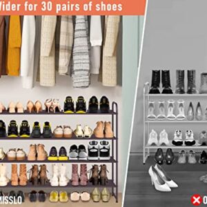 MISSLO 2 Tier Long Shoe Rack for Closet and 4 Tier Long Shoe Organizer for Closet Shoe Organizer Holds Wide Low Stackable Shoe Storage Shelf for Bedroom Floor, Men Boots, Women Heels, Kids Sneakers