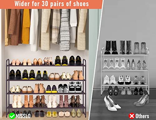 MISSLO 2 Tier Long Shoe Rack for Closet and 4 Tier Long Shoe Organizer for Closet Shoe Organizer Holds Wide Low Stackable Shoe Storage Shelf for Bedroom Floor, Men Boots, Women Heels, Kids Sneakers