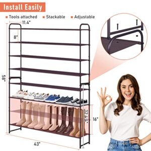 MISSLO 2 Tier Long Shoe Rack for Closet and 4 Tier Long Shoe Organizer for Closet Shoe Organizer Holds Wide Low Stackable Shoe Storage Shelf for Bedroom Floor, Men Boots, Women Heels, Kids Sneakers