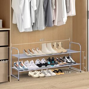 MISSLO 2 Tier Long Shoe Rack for Closet and 4 Tier Long Shoe Organizer for Closet Shoe Organizer Holds Wide Low Stackable Shoe Storage Shelf for Bedroom Floor, Men Boots, Women Heels, Kids Sneakers