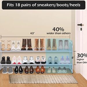 MISSLO 2 Tier Long Shoe Rack for Closet and 4 Tier Long Shoe Organizer for Closet Shoe Organizer Holds Wide Low Stackable Shoe Storage Shelf for Bedroom Floor, Men Boots, Women Heels, Kids Sneakers