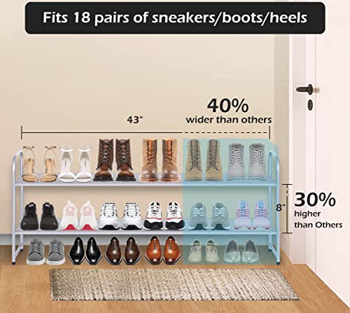 MISSLO 2 Tier Long Shoe Rack for Closet and 4 Tier Long Shoe Organizer for Closet Shoe Organizer Holds Wide Low Stackable Shoe Storage Shelf for Bedroom Floor, Men Boots, Women Heels, Kids Sneakers