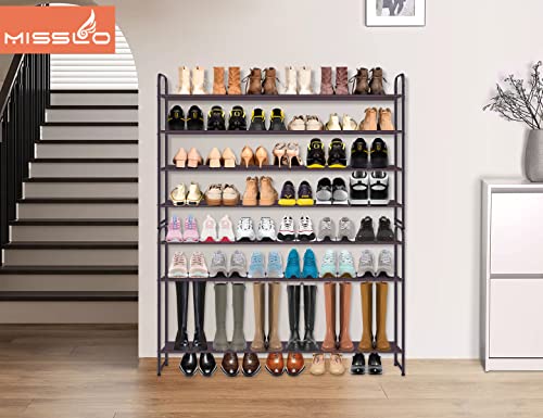 MISSLO 2 Tier Long Shoe Rack for Closet and 4 Tier Long Shoe Organizer for Closet Shoe Organizer Holds Wide Low Stackable Shoe Storage Shelf for Bedroom Floor, Men Boots, Women Heels, Kids Sneakers