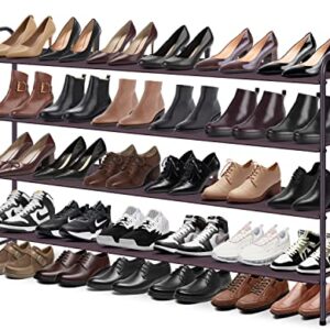 MISSLO 2 Tier Long Shoe Rack for Closet and 4 Tier Long Shoe Organizer for Closet Shoe Organizer Holds Wide Low Stackable Shoe Storage Shelf for Bedroom Floor, Men Boots, Women Heels, Kids Sneakers