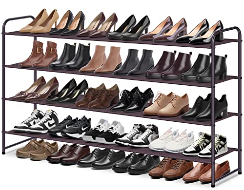 MISSLO 2 Tier Long Shoe Rack for Closet and 4 Tier Long Shoe Organizer for Closet Shoe Organizer Holds Wide Low Stackable Shoe Storage Shelf for Bedroom Floor, Men Boots, Women Heels, Kids Sneakers