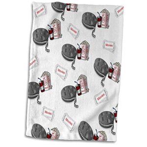 3drose towel, image of movie film popcorn and soda pop, 15x22 hand towel