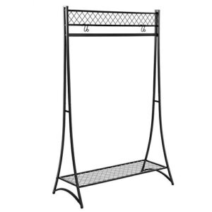 songmics clothes garment rack, holds 110 lb, elegant tower design, grid mesh bottom shelf, clothing rack for bedroom entryway, 37 x 15.9 x 64.6 inches, matte black