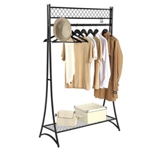 SONGMICS Clothes Garment Rack, Holds 110 lb, Elegant Tower Design, Grid Mesh Bottom Shelf, Clothing Rack for Bedroom Entryway, 37 x 15.9 x 64.6 Inches, Matte Black