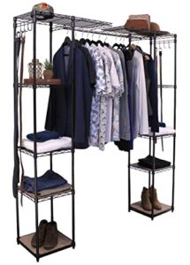 monsterrax expandable clothing rack - garment rack storage, wardrobe clothes organizer, steel clothing racks, shoes and clothing organizer, adjustable garment racks for hanging clothes - 14" x 72"