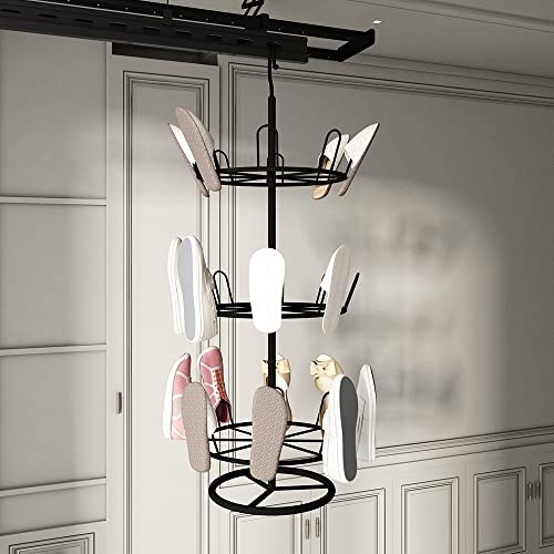 TANGGU Spinning Round Shoe Organizer Rack,Revolving Shoe Rack Iron Shoe Tree Rack,Standing Circular Shoe Rack Rotating Shoe Rack(3 Tier,Black)