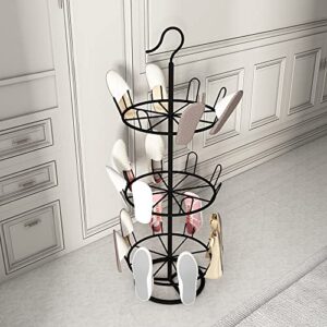 TANGGU Spinning Round Shoe Organizer Rack,Revolving Shoe Rack Iron Shoe Tree Rack,Standing Circular Shoe Rack Rotating Shoe Rack(3 Tier,Black)