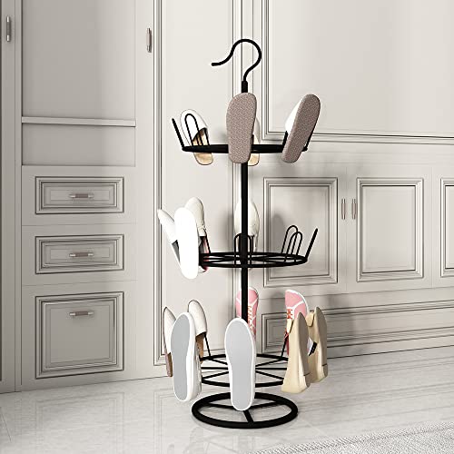 TANGGU Spinning Round Shoe Organizer Rack,Revolving Shoe Rack Iron Shoe Tree Rack,Standing Circular Shoe Rack Rotating Shoe Rack(3 Tier,Black)