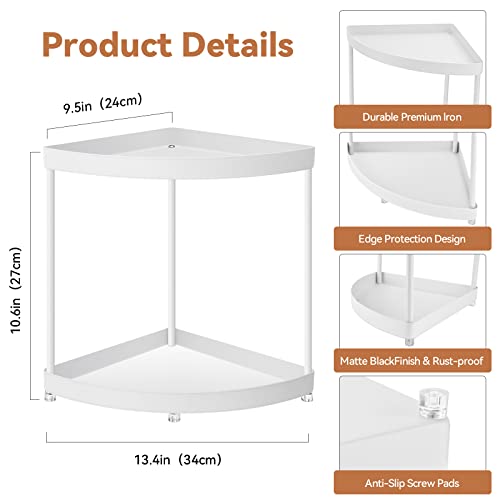 MASALUO 2 Tier Corner Storage Shelf, Bathroom Countertop Organizer Counter Standing Rack Cosmetic Vanity Tray Kitchen Spice Rack, White